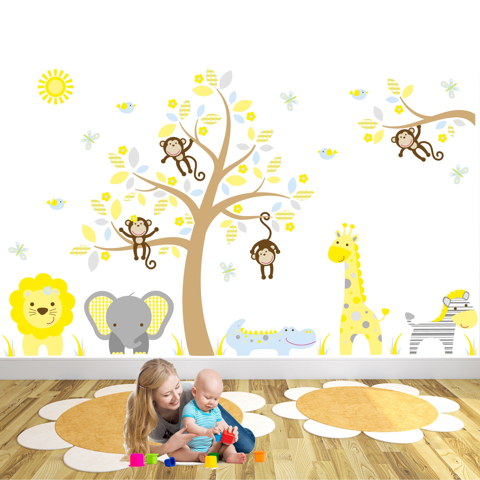 Boys Jungle Animal Wall Stickers Safari Tree and Monkey Branch ...