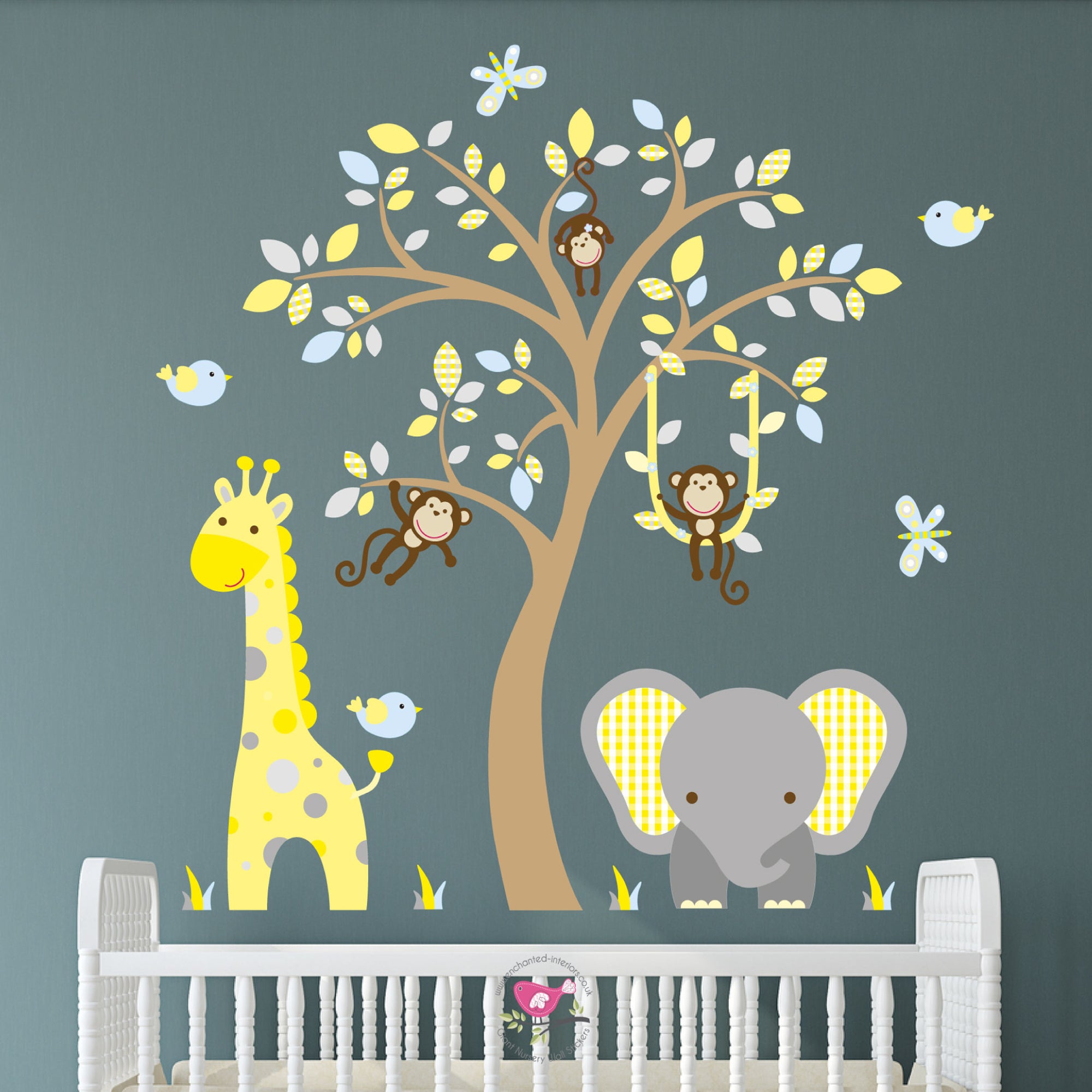 Elephant and Giraffe Jungle Nursery Wall Stickers Removeable Fabric ...